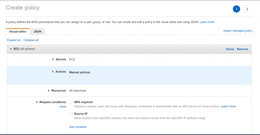 Create Policy Using Visual Editor - CloudySave